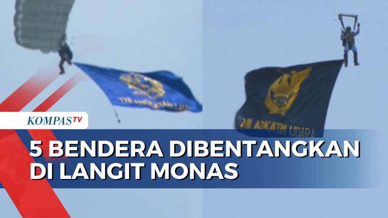 HUT ke-79 TNI, Penerjun Payung Bentangkan 5 Bendera Besar di Langit ...