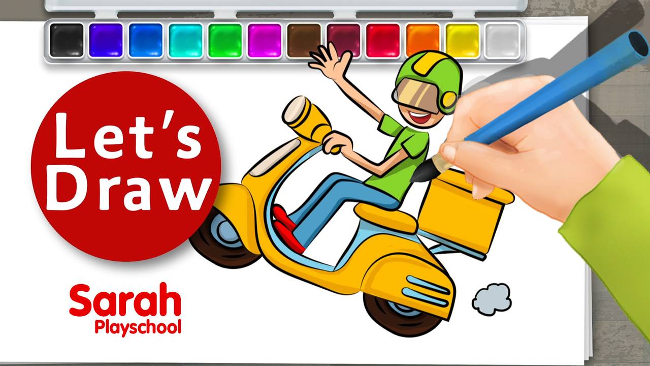 Sarah Playschool - menggambar abang Ojol dengan motornya (2020)