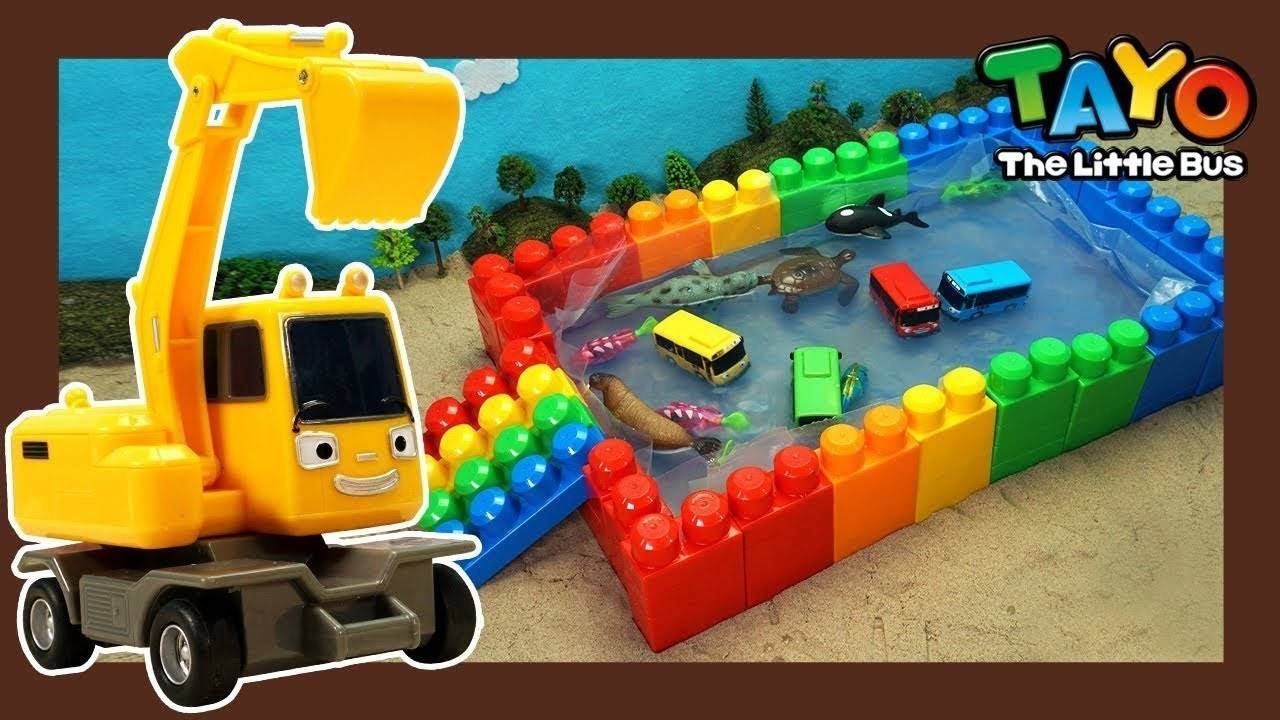 Tayo & Heavy Vehicle Block Playing - Ep 01 - Build a Swimming Pool (2022)