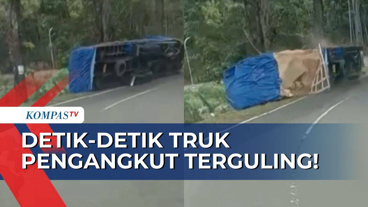 Truk Bermuatan Kayu Triplek Terguling di Pacitan Jatim! Pengemudi ...