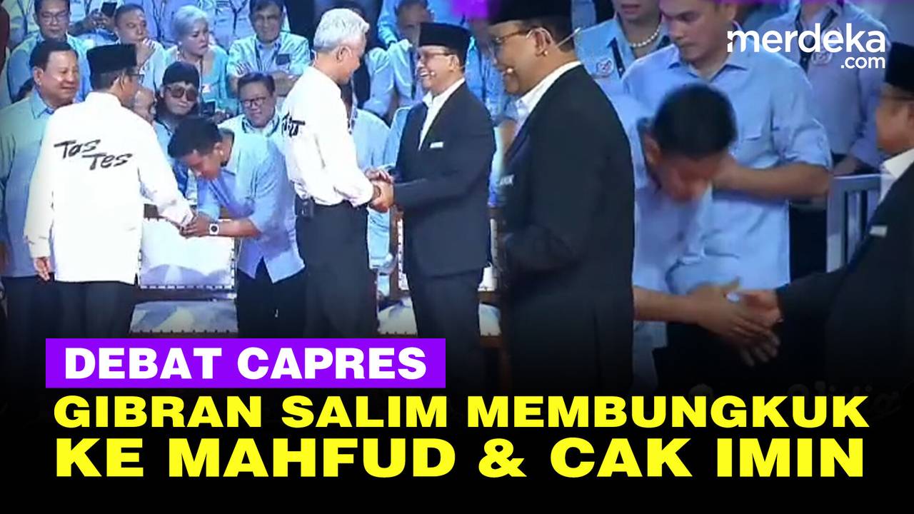 Momen Gibran Salim sampai Membungkuk ke Mahfud & Cak Imin di Debat Capres - merdeka | Vidio